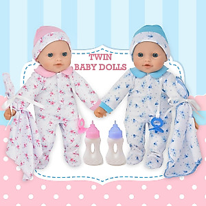 Gift Boutique Soft Body Twin Baby Dolls for Toddlers in Gift Box, 12 Inch Baby Doll with Pacifier, Baby Girl Doll and Baby Boy Doll
