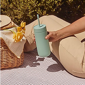 Fellow 16 oz Carter Cold Travel Iced Coffee Mug - Stainless Steel Vacuum-Insulated Iced Coffee tumbler with Spill Resistant lid and straw - Matte Black