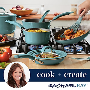 Rachael Ray Cook + Create Nonstick Frying Pans/Skillet Set, 9.5 Inch and 11.75 Inch, Agave Blue