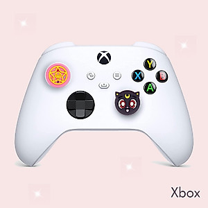 BelugaDesign Moon Anime Cat Thumb Grips | Luna Cute Pink Blue Joystick Button Caps | Compatible with Playstation PS5 PS4 Xbox Switch Pro Controllers