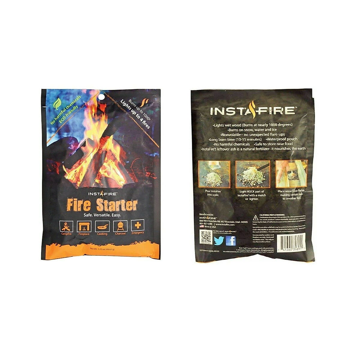 Fireplace Blow Poker Bundle with InstaFire Starter - All in one Fire Poker, Blow Poke, Rake Tool