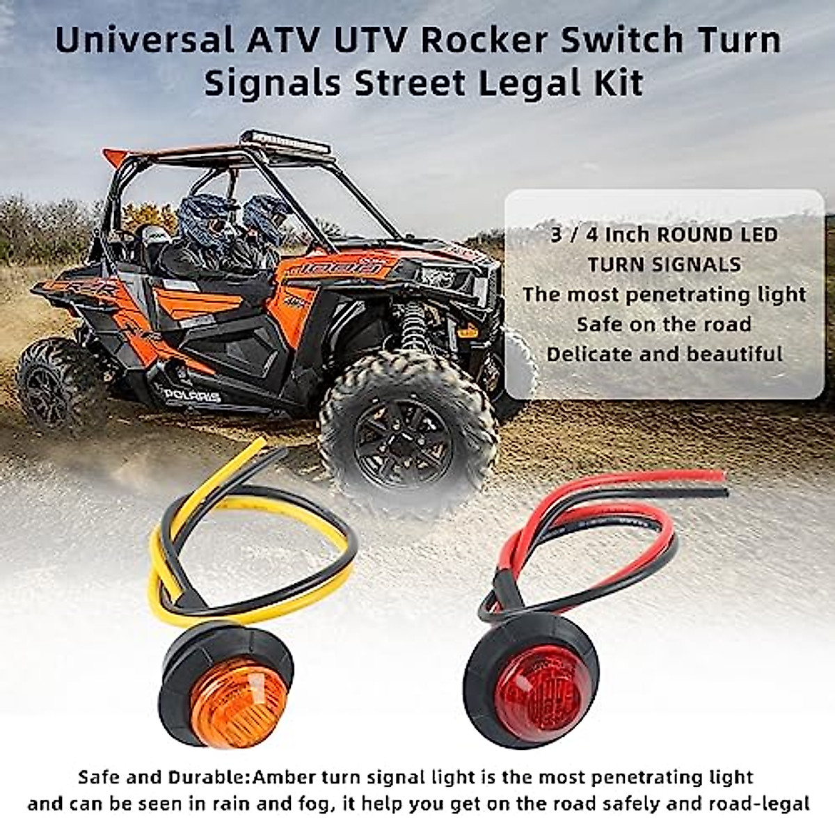 Universal ATV UTV Turn Signal Kit,SXS Street Legal Kit with Turn Signal Light Rocker Switch Flasher Relay Fuse Line LED Lightsfor SXS Dirt Bike Polaris RZR Can-Am Kawasaki Motorcycle