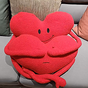 Fuerxy Red Heart Pillow, 3D Fluffy Red Throw Pillow, 17.8x12 Inch Cute Plush Soft Emoji Throw Pillows for Couch Bed Living Room Valentine's Day Gift(Expressionless)