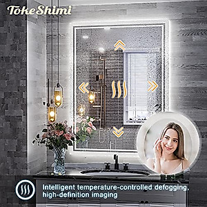 TokeShimi 32 X 24 Inch LED Bathroom Mirror with Front and Back Light 3 Color Dimmable Anti Fog Function Touch Switch Wall Mounted Bathroom Mirror with Adjustable White/Warm/Natural Lights Waterproof