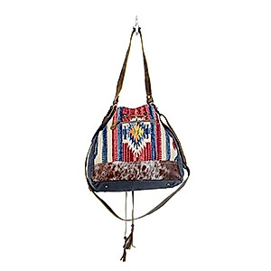 Myra Bag Blue Bucket Bag Upcycled Cotton & Hair Leather S-3062