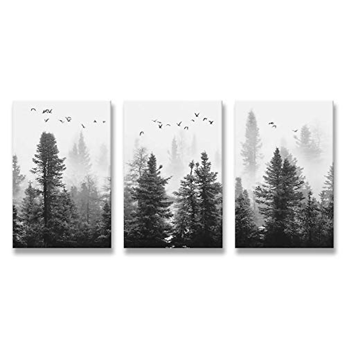 Large Canvas Wall art Forest Picture Living room Decoration Black and White art Landscape Wall art Gable Decoration Morning fog Mountain Art Fog Forest Bird 40cmX60cm X3 Panel Modern Home Decoration