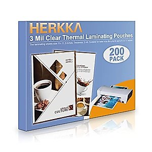 HERKKA 200 Pack Laminating Sheets, Holds 8.5 x 11 Inch Sheets, 3 Mil Clear Thermal Laminating Pouches 9 x 11.5 Inch Lamination Sheet Paper for Laminator, Round Corner Letter Size