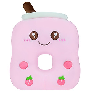 Boba Milk Tea Plushie Stuffed Toy Cute Soft Strawberry Bubble Tea Plushie Pillow Kawaii Hugging Present for Kids (Pink)