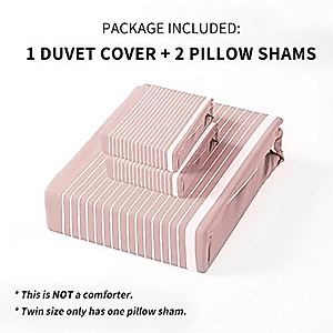 HYPREST 100% Cotton Duvet Cover Queen - Pink Striped Duvet Cover Soft Comfortable Cute Light Pink Comforter Cover Bedding Set