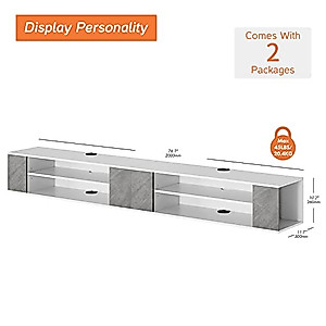 WAMPAT 2-in-1 Piece Floating TV Stand with Led Lights,79" Floating Entertainment Center Up to 80 Inch TVS, TV Cabinet Media Console Wood Storage Hutch Under TV for Living Room,Grey&White