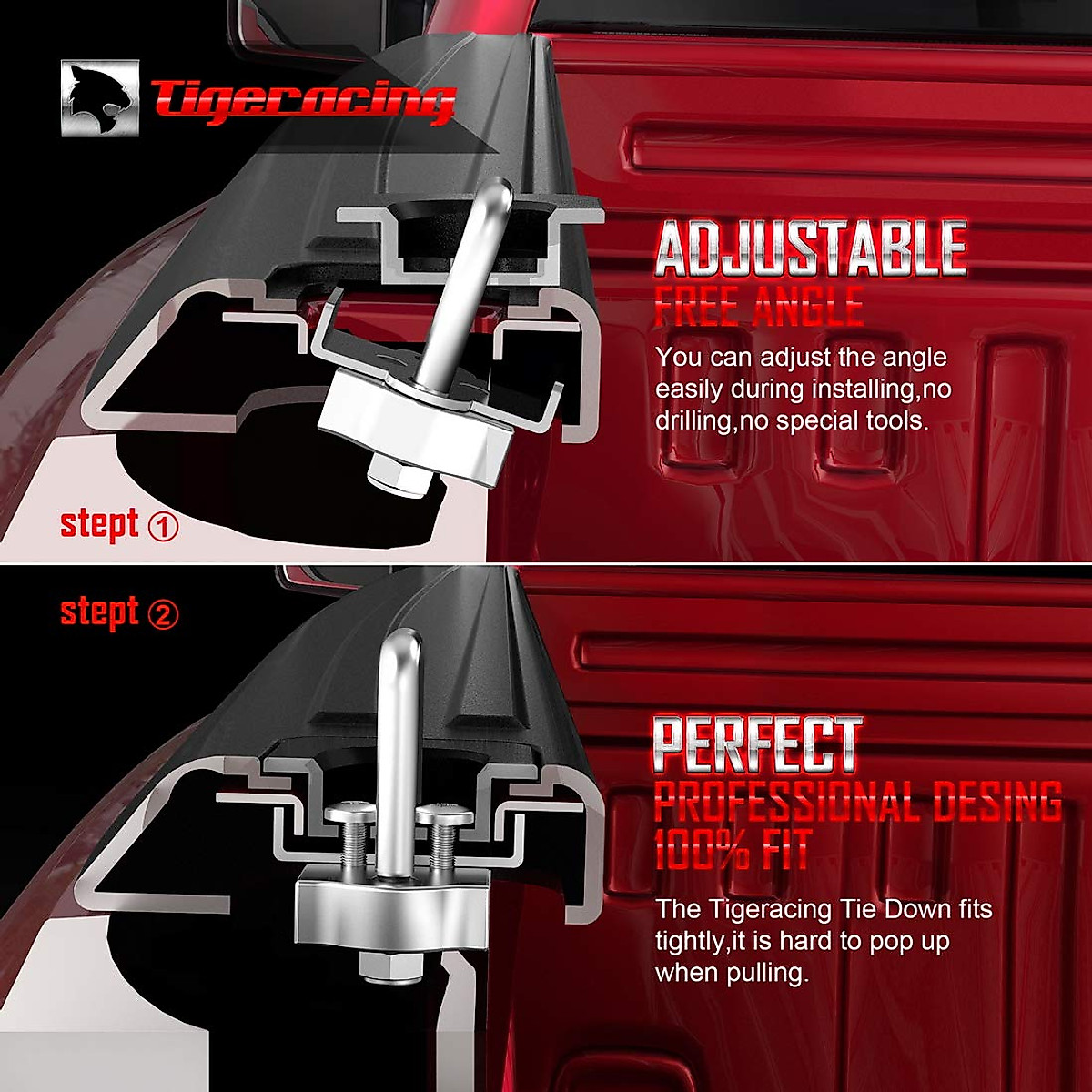 Tigeracing Tie Down Anchors Retractable Truck Bed Top Side D Ring All Metal Compatible with 1995-2018 Ram 1500 2500 3500, NOT for 2019+ Models, 3000 LBS Capacity of 4
