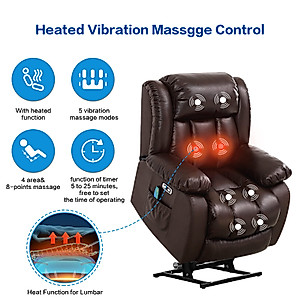 MAEVIS Large Lay Flat Sleeping Genuine Leather Power Lift Recliner Chairs for Elderly with Heat and Massage, with Dual OKIN Motor,Overstuffed Wide Recliners for Living Room,USB Ports (Brown)