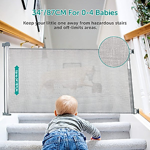 alobeby Baby Gate, Retractable Baby Gate, Pet Gate, Baby Dog Gates for Doorways Gates for Kids or Pets, Extends to 60'' Wide, Extra Gray KMS-WL01 baby gate 2448