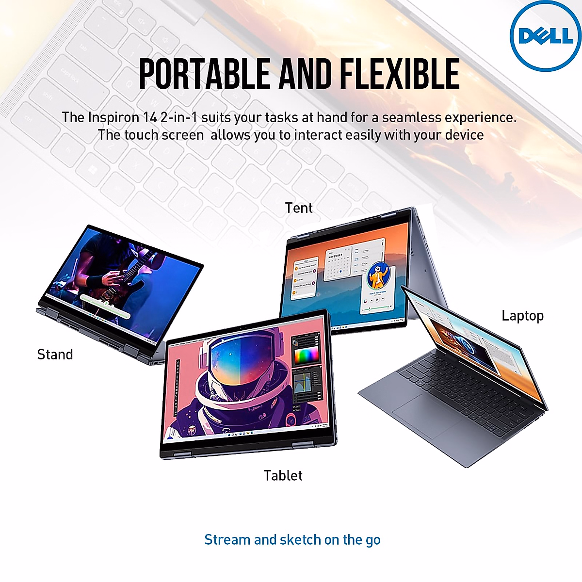 Dell Inspiron 14 2 in 1 Touchscreen Laptop, 14 Inch FHD+ Touch Screen Convertible, AMD Ryzen 5, 8GB RAM 256GB SSD, Windows 11 Pro, Lifetime Microsoft Office, Backlit Keyboard, Fingerprint Reader, HDMI