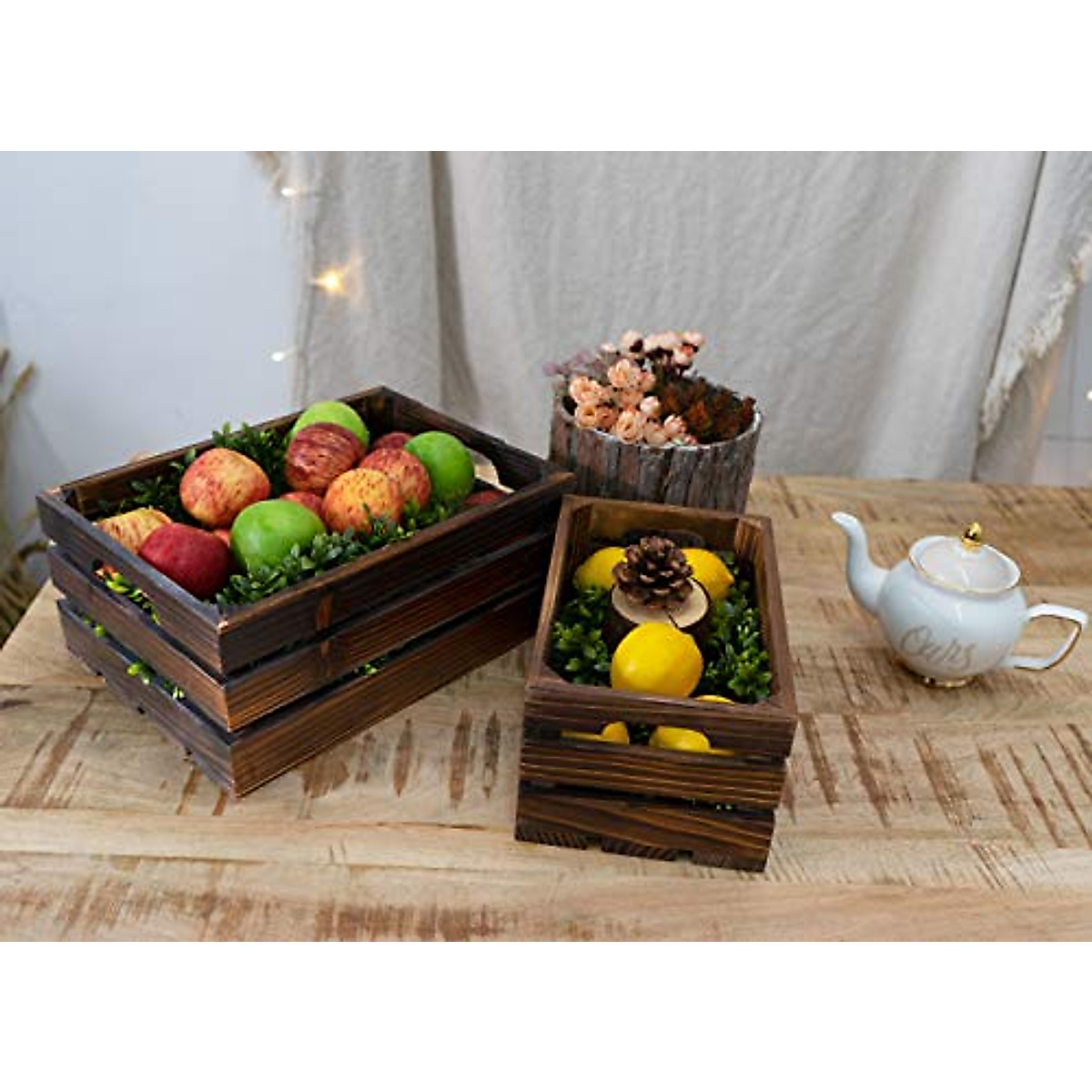 EZDC Set of 3 Nesting Wooden Crates, 16 x 12” Wall Mounted Wooden Basket, Storage Crates, Wooden Crate Box for Storage, Display Risers, Decoration