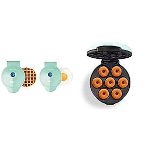Dash DMSW002AQ Mini Maker, 2-Pack Griddle + Waffle Iron, 2 pack, Aqua & Mini Donut Maker Machine for Kid-Friendly Breakfast, Snacks, Desserts & More with Non-stick Surface, Makes 7 Doughnuts - Aqua