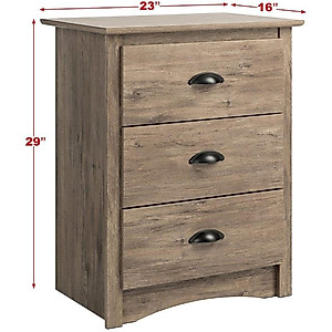 Prepac Salt Spring Rustic Tall Nightstand Side Table with 3 Drawers, Farmhouse Tall 3-Drawer Bedside Table 16" D x 23" W x 29" H, Drifted Gray, DDC-2403