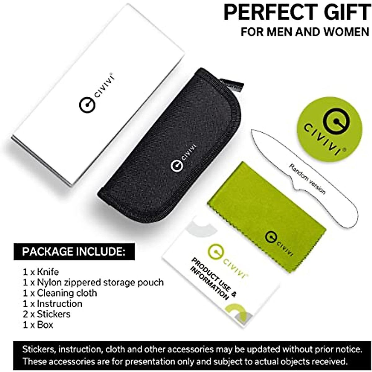 CIVIVI Cachet Folding Pocket Knife, 3.48 inch 14C28N Blade Stainless Steel With G10 Inlay Handle Reversible Pocket Clip, EDC Knife for Utility Hiking Camping Fishing Work C20041B-2