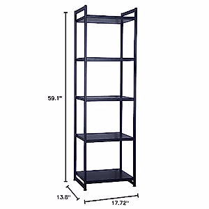 Household Essentials 5 Shelf Free Standing Book Case, Black Oak Finish
