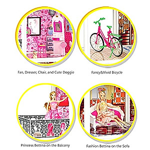 39'' Large Plastic Dollhouse with Big Furniture Kits, Doll House Dreamhouse Playhouse for Girls Kids Aged 3 4 5 6 7 8 9