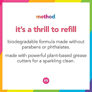 Method Dish Soap, Refill, Clementine, Biodegradable Formula, Tough on Grease, 54 oz (Pack of 4)