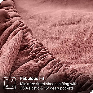 Bare Home Sandwashed Queen Sheet Set - Premium 1800 Ultra-Soft Microfiber Bed Sheets - Double Brushed - Hypoallergenic - Stain Resistant (Queen, Sandwashed Dusty Rose)