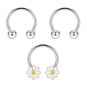 FLOGWE 3 Pcs Septum Ring 16G 316L Medical Steel Cartilage Earring Hoop Nose Ring Flower Horseshoe Nose Ring Captive Bead Ring Tragus Daith Rook Spiral Piercing Jewelry for womens…