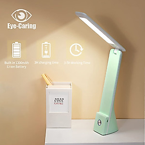CometMars LED Desk Lamp (Green), Cordless Lamp with 3 Lighting Modes, Rechargeable Reading Lamp with Adjustable Arm, Foldable Eye Caring Table Light for Home Office Study