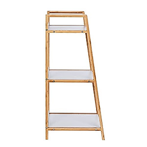 WENKO 3 Tier Ladder Shelf for Bathroom, Kitchen, Living Room, Bamboo, Storage Unit with White Shelves, Dimensions 16.93 x 29.92 x 14.17 in