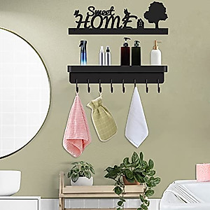 HLWDFLZ Key and Mail Holder for Wall - 2 in 1 Key Hanger for Wall Decorative with 8 Key Hooks for Entrance, Mudroom, Hallway, Bathroom, Kitchen, Matte Black 12.07" x 2.36" x 6.7"