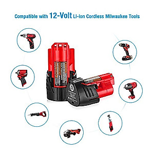 Powerextra 2 Pack 3.0Ah M-12 Replacement Lithium 12V M-12 Battery and M-18 + M-12 Battery Charger kit, Compatible with Milwaukee M-12 Battery and M-18 Battery