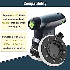 Durable 492280 ETS 125 Eq Jetstream Sanding Pad 125mm (5 in), Hard, 8 Holes fit for festool ETS 125, ES 125, ETSC 125, Pro 5 ltd Random Orbit Sanders Include a 5" Protection Pad 3-Year Warranty