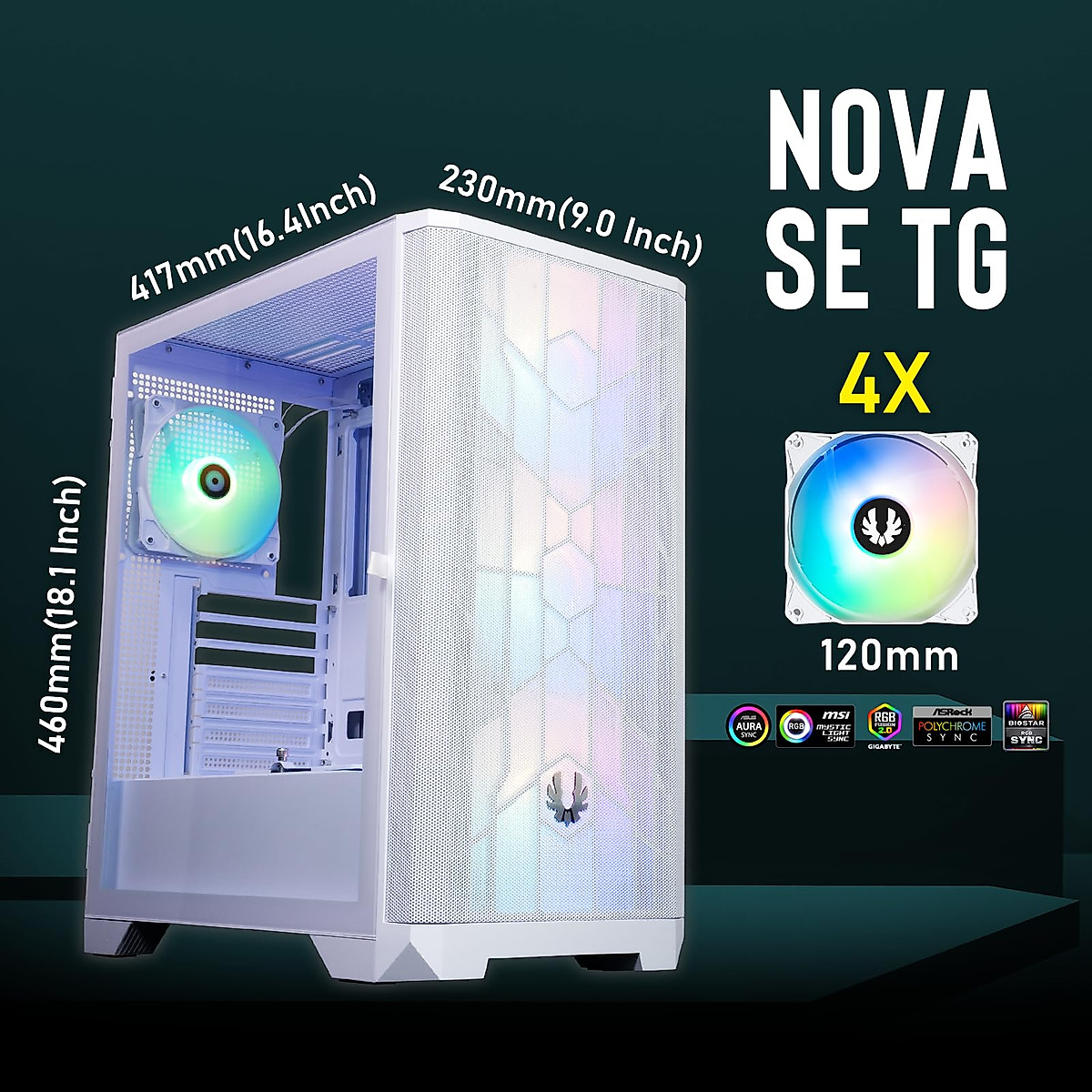 BitFenix Nova Mesh SE 4ARGB High Airflow PC Gaming Case Premium White-GPU Support 357mm- AIO Support 360mm-6+6 Controller (LED/PWM System) Aura SYNC/Mystic Light/RGB Fusion 2.0/Polychrome SYNC
