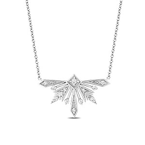 Jewelili Enchanted Disney Fine Jewelry Elsa Snowflake Necklace Pendant with Diamonds 1/6 CTTW in Sterling Silver