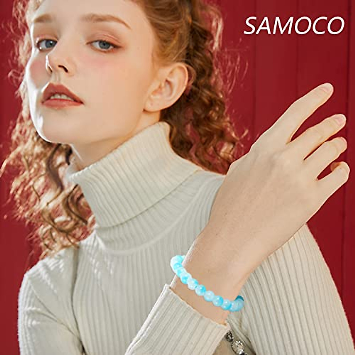 SAMOCO 18Pcs 8mm Beaded Stretch Bracelet Handmade Round Glass Bracelet for Women Multicolor Matte Beads Elastic Bracelet