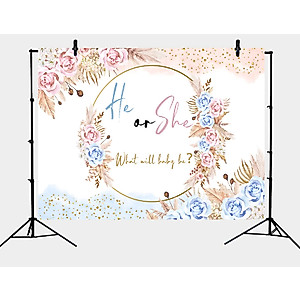Baby Backdrop for Photography He or She Paty Background 7x5FT Gender Reveal Party Backdrop Baby Shower Decoration Photo Booth Supplies Studio Props Vinyl (84x60 inch)