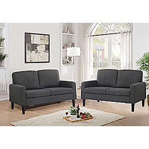 BEEY Modern Love Seat Sofas 53" Small Loveseat Sofa Linen Fabric Tufted Loveseat Sofa for Living Room Bedroom Small Apartment in Dark Grey