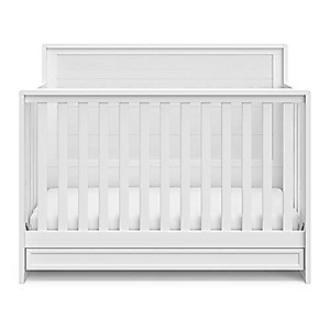 STORKCRAFT Luna 5-in-1 Convertible Crib with Drawer (White) – GREENGUARD Gold Certified, Crib with Drawer Combo, Full-Size Nursery Storage Drawer, Converts to Toddler Bed, Daybed and Full-Size Bed