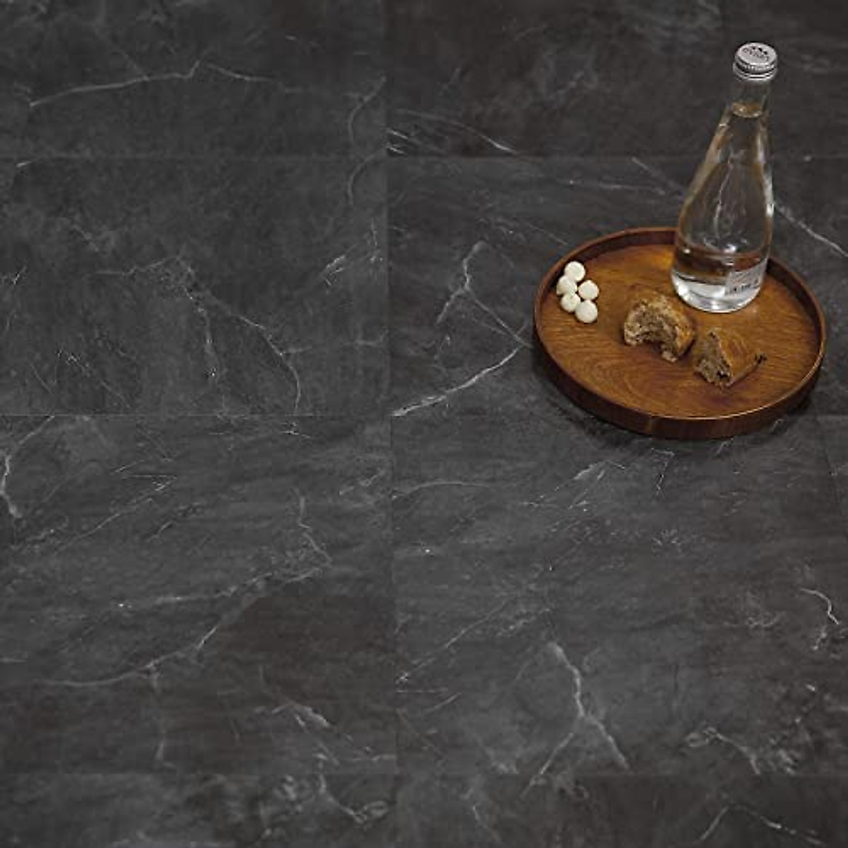 Peel and Stick Floor Tile, Black Grey Marble Vinyl Flooring, Durable and Waterproof for Update Bathroom Kitchen Basement, 11.8x11.8In, 10 PCS