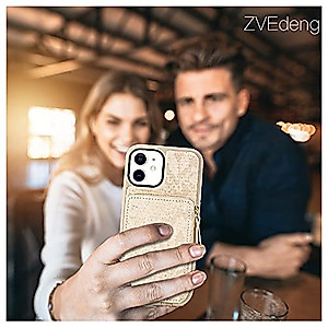 ZVEdeng Wallet Case for iPhone 12, iPhone 12 Pro Zipper Wallet Card Holder Case Crossbody Chain Strap Leather Handbag for Women Shockproof Case for iPhone 12/12 Pro 6.1'' Lizard Skin Apricot