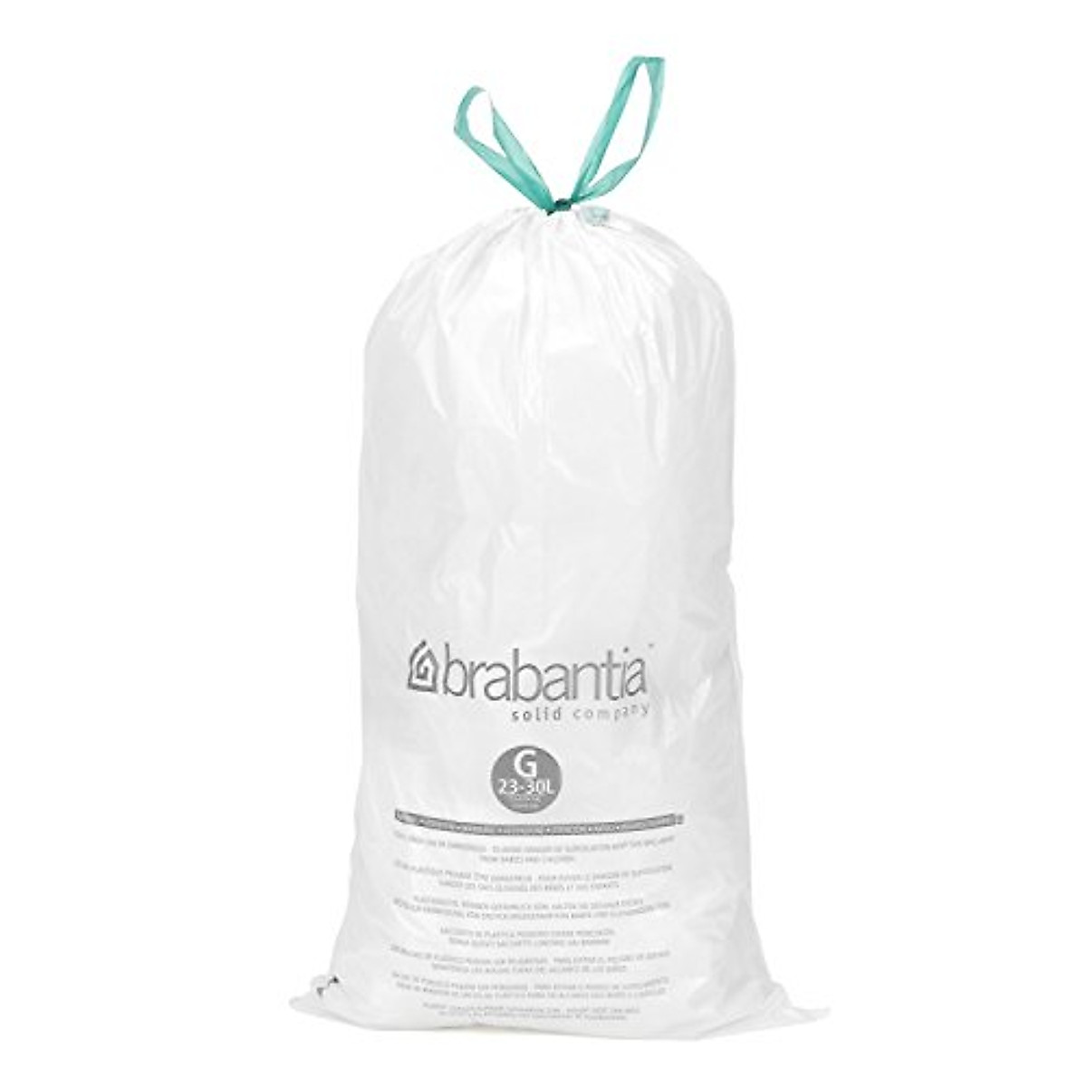 Brabantia PerfectFit Trash Bags (Size G / 6-8 Gallon) Thick Plastic Trash Can Liners with Tie Tape Drawstring Handles (20 Bags)