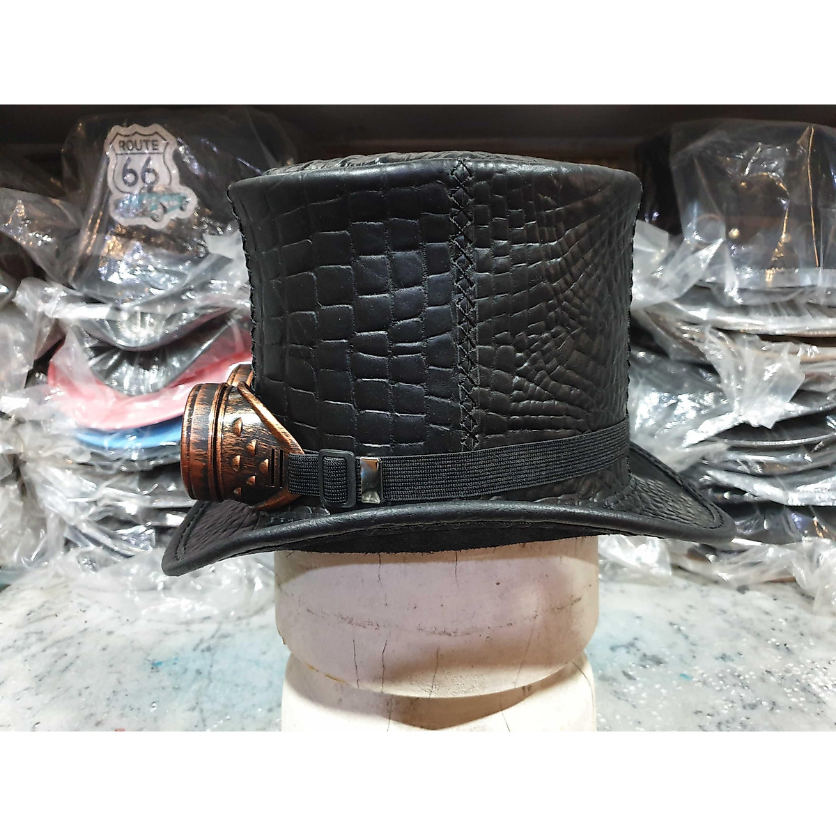 Steampunk MadHatter Leather Top Hat (X-Large, Steampunk Googles)