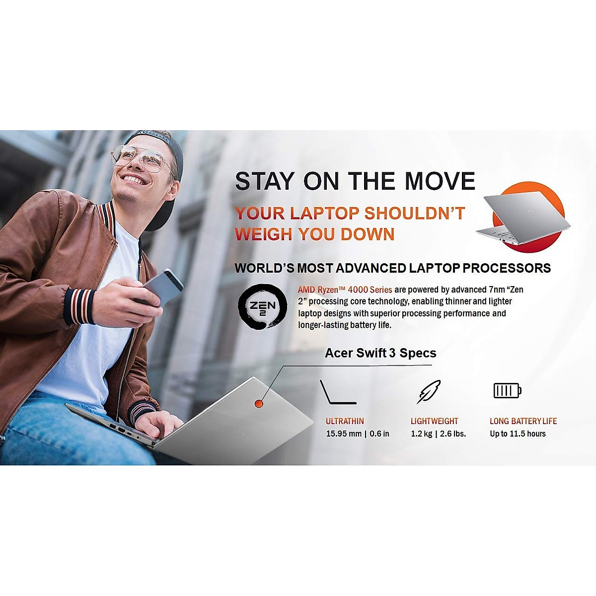 Acer Swift 3 Light Laptop, 14" FHD IPS, AMD Ryzen 7 4700U Octa-Core Processor with Radeon Graphics, 8GB LPDDR4, 512GB NVMe SSD, WiFi 6, Backlit Keyboard, Fingerprint Reader, SF314-42-R9YN (Renewed)