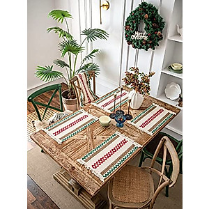 CcHhyyt Set of 4 Handmade Boho Placemat Rectangle Macrame Cotton Table Mats Woven Jute Tassel Placemat Christmas Table Decor Fringe Coffee Mat Kitchen Dining Table Christmas Decor Bohemian Style
