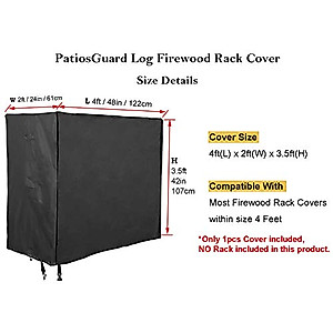PatiosGuard 4FT Firewood Log Rack Cover, 600D Heavy Duty with Waterproof PVC Lining (4-Feet: 48" L x 24" W x 42" H)