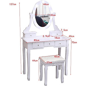 JoanKaren Vanity Desk, Vanity Mirror with Lights and Table Set with 5 Drawers, Wood Makeup Dressing Table with Oval Mirror & Stool,3 Lighting Modes Brightness Adjustable for Bedroom Women Girls,White