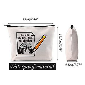 JNIAP Anime Makeup Bag Just A Girl Who Loves Anime And Sketching Cosmetic Pencil Bag Anime Sketching Lover Gift (Anime And Sketching Bag)