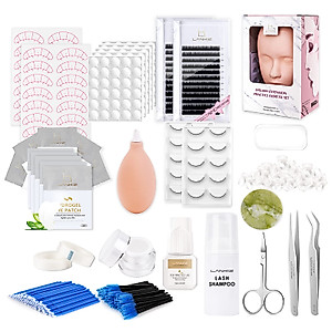 LANKIZ Eyelash Extension Kit, 448pcs Lash Practice Kit, Lash Kit for Eyelash Extensions Beginners, Eyelash Extension Supplies with Lash Mannequin Head for Training Makeup Practice