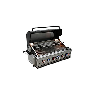Mont Alpi MABi805 44-Inch 6-Burner 87000 BTU Built-In Stainless Steel Outdoor Kitchen Gas Grill w/ Ceramic Infrared Rear Burner + Rotisserie Kit & Weather Cover