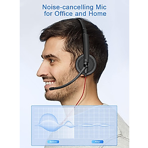 HROEENOI USB Headset with Noise-Cancelling Mic - Wired Headphones for PC, Laptop - Ideal for Zoom, Skype, Call Center, Home Office, 5-Year Warranty